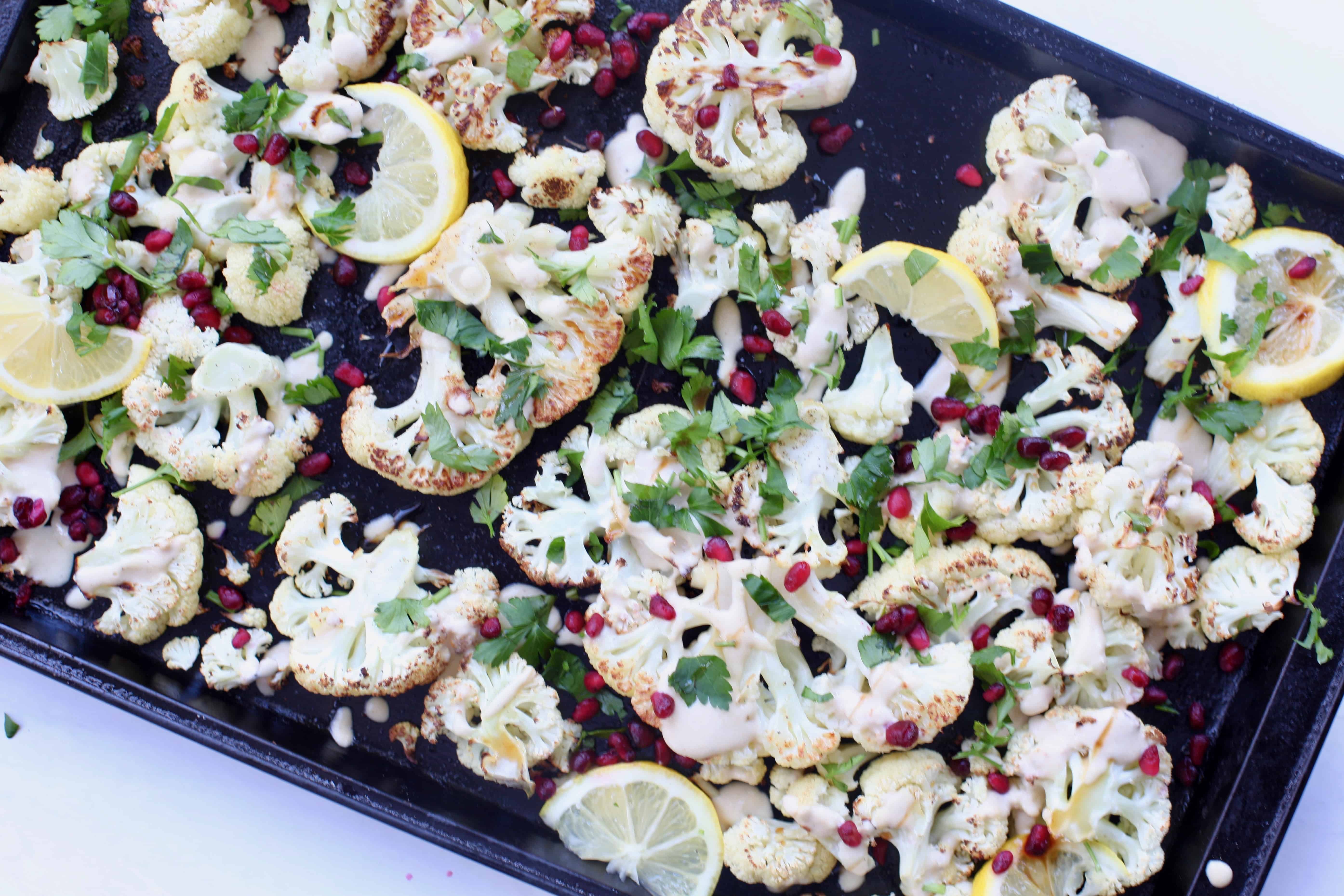 Roasted Cauliflower with Pomegranate and Tahini - My Tasty Trials Roasted Cauliflower with Pomegranate and Tahini - My Tasty Trials